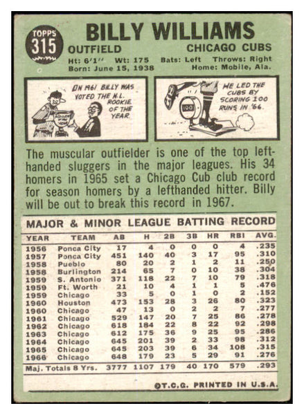 1967 Topps Baseball #315 Billy Williams Cubs VG 468036 | Kit Young Cards