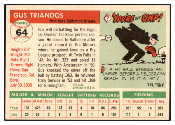 1955 Topps Baseball #064 Gus Triandos Orioles EX-MT 497065 | Kit Young ...