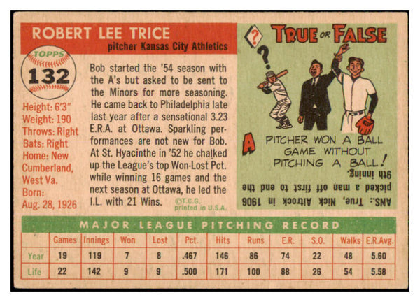 1955 Topps Baseball #132 Bob Trice A's EX-MT 497191 | Kit Young Cards