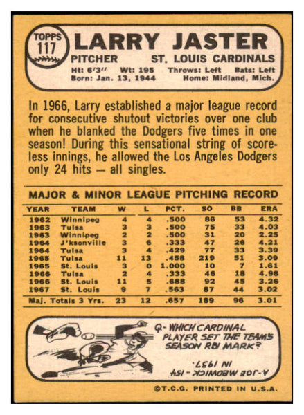 1968 Topps #117 Larry Jaster Cardinals Signed Autographed 509419 | Kit ...
