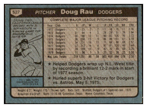 1980 Topps #527 Doug Rau Dodgers Signed Autographed 531994 | Kit Young ...