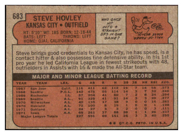 1972 Topps Baseball #683 Steve Howley Royals NR-MT 437143 | Kit Young Cards